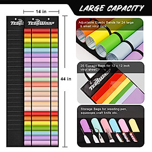 TECKWRAP Vinyl Roll Holder, Vinyl Roll Storage Organizer Black Double-sided Wall-mount with 44 Compartments Craft Vinyl Storage Organizer