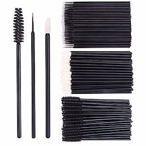 300 PCS Eyelash Extension Supplies Kit,Disposable Lash Spoolies Brushes Micro Swab Brushes Mascara Wand Lip Brushes for Eyelash Extension Tattoo Lipstick Applicator(Crystal White)