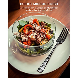 Stapava 48-Piece Black Silverware Set with Steak Knives, Stainless Steel Cutlery Flatware Set for 8, Utensil Sets Include Forks Spoons and Knives for Home Kitchen, Mirror Polished, Dishwasher Safe