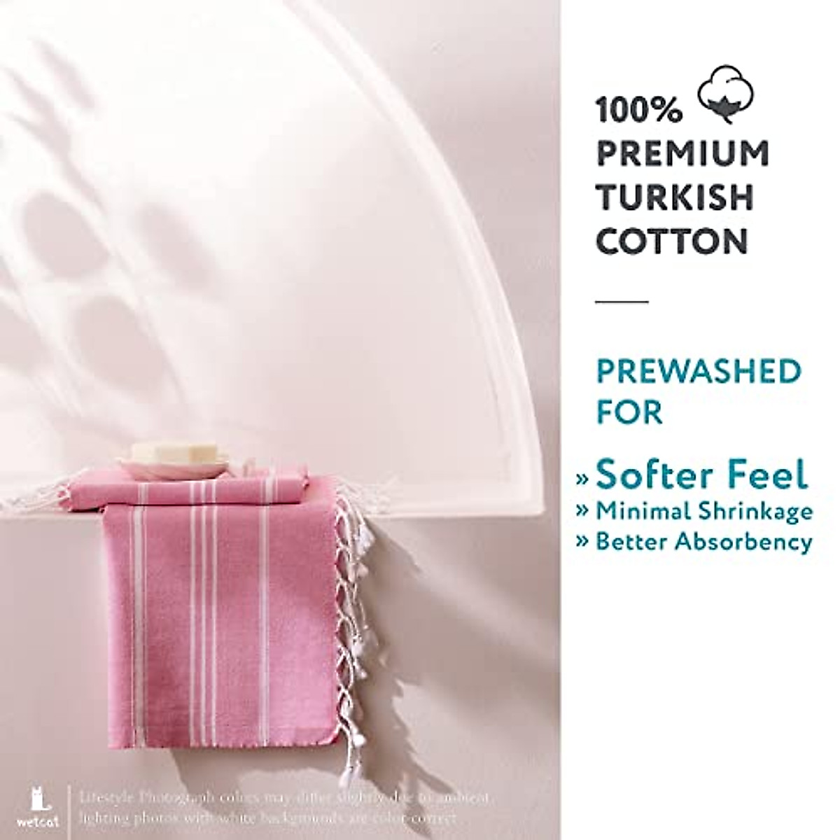 WETCAT Bundle: Turkish Bath Towel (38 x 71) and Turkish Hand Towels (20 x 30, Set of 2) - 100% Cotton, Prewashed for Soft Feel - Light Pink Towels & Light Pink Kitchen Accessories and Decor
