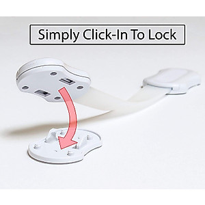 Baby Ziz Adjustable Strap Child Safety Refrigerator Lock, Cabinet Locks | 6 Pack with 2 EXTRA 3M Adhesive | White