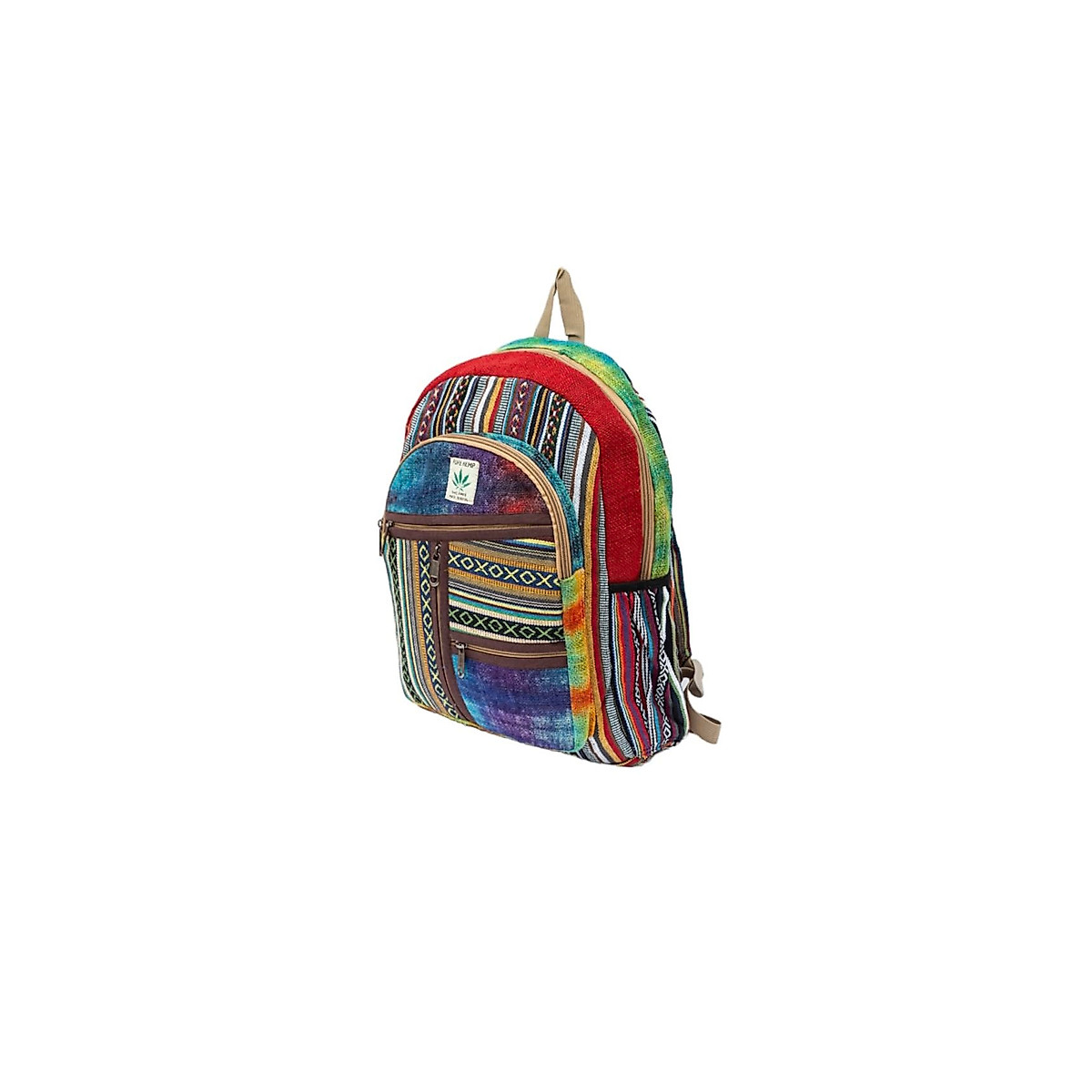 Hemp Backpack | 100% Pure Hemp - All Natural Handmade Multi Pocket Large Laptop Backpack | Travel Backpack - for Women and Men | Laptop Sleeve -Water Bottle Pockets | Boho Hippie - Rainbow