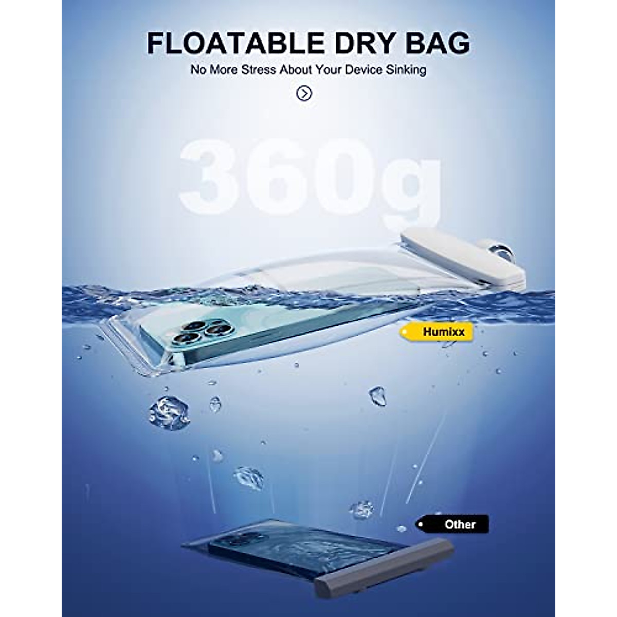 [2-Pack] Universal Waterproof Phone Pouch [Industry-First 3D Seamless Body] Humixx IPX8 Waterproof Phone Case for Beach Underwater Floating Cellphone Dry Bag with Lanyard, Fits All Phones Up to 7.8''