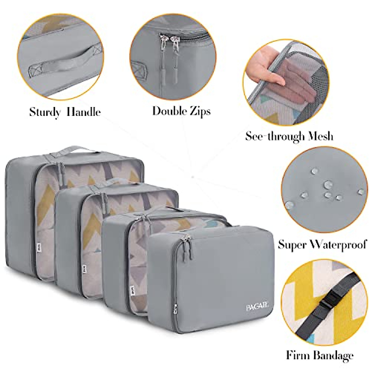 BAGAIL 8 Set Packing Cubes, Lightweight Travel Luggage Organizers with Shoe Bag, Toiletry Bag & Laundry Bag (Pewter Color)