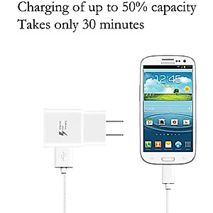 Galaxy S7 Adaptive Fast Charging Wall Charger Kit Set with Micro 2.0 USB Cable, Compatible with Samsung Galaxy S7/Edge/S6/Note5/4/S3 (White)
