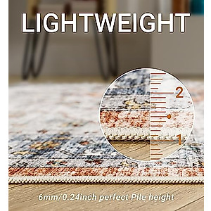 befbee 8x10 Area Rugs for Living Room, Non-Slip Soft Washable Large Area Rug,Stain Resistant Indoor Floor Rugs for Bedroom Home Decor Rug (Navy/Orange,8'x10')