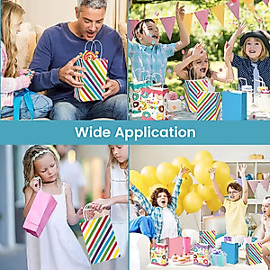 VGOODALL 32PCS Party Favor Bags, 5.5x2.8x8 inches Colorful Stripe Gift Bags with Handles Goodie Bags Treat Candy Bags Striped Paper Bags for Gift Giving Birthday, Colorful Stripe Bags