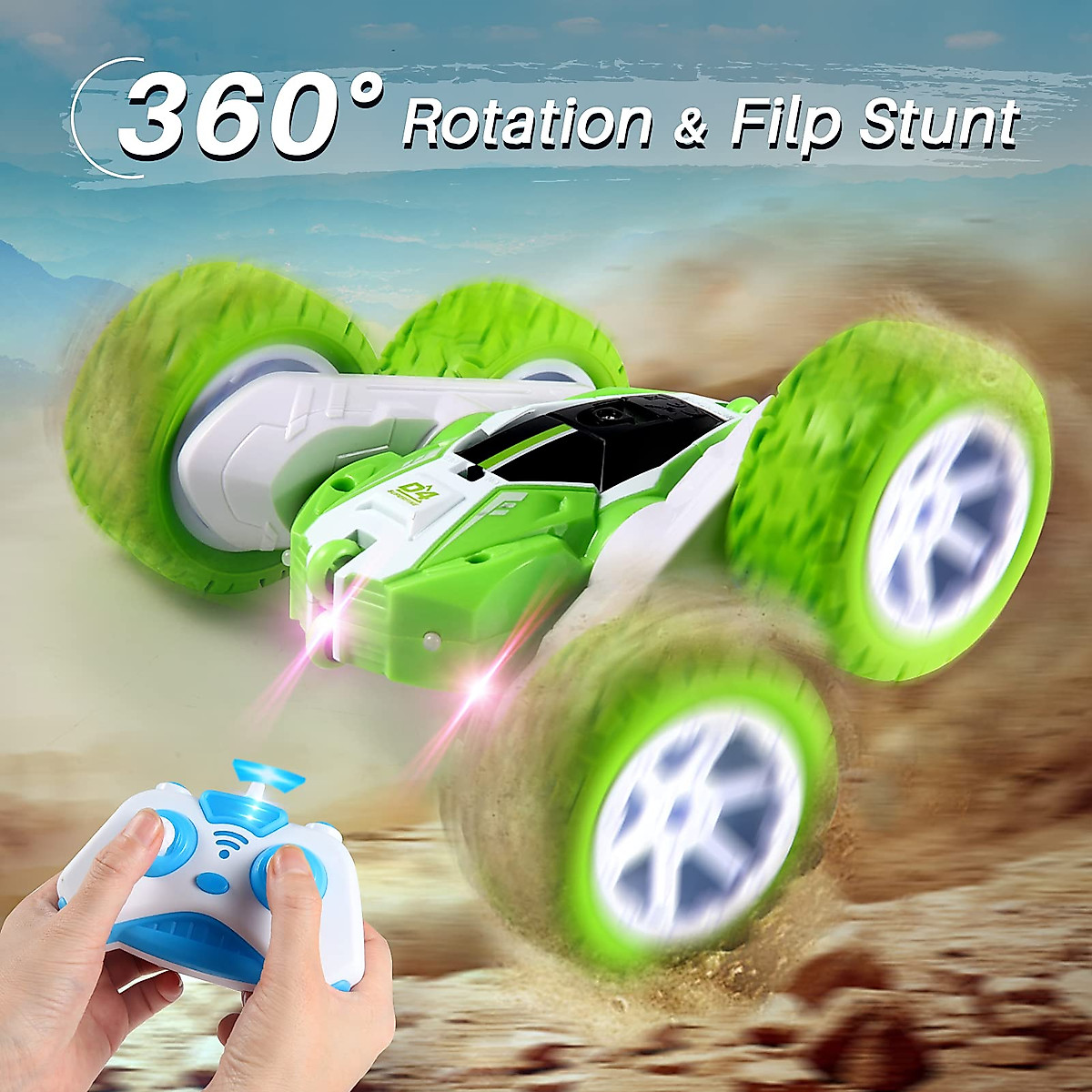 Voastvy Remote Control Car, 2.4GHZ-4WD Rc Cars,Double Sided 360Degree Tumbling and Rotating Stunt Car with Colorful Lights, Electric Toy Cars are Great Gifts for Boys and Girls