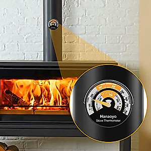 Hanaoyo Magnetic Wood Stove Thermometer Stove Pipe Thermometer, Stove Top Thermometer for Wood Burning Stoves (2, Black with Yellow, small)