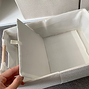 Storage Basket Wood Handle Fabric Foldable Table Top Storage Box Clothes, Underwear, Sundries Storage Basket Book Storage Basket Rectangular