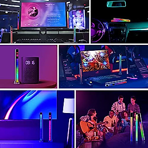 RGB Sound Activated Led Lights, 2PCS Music Sync Led Lights Wireless Rechargeable USB Car Rhythm Light 32 Bit Music Pickup Rhythm Light Music Level Indicator for Car Laptop, Gaming Accessories