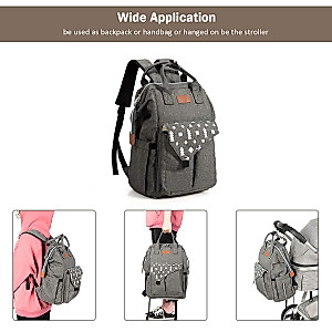 BABY JOY Diaper Bag Backpack, Waterproof Stylish Multifunction Large Capacity Travel Back Pack, Maternity Nappy Bag for Baby Care W/Stroller Straps, Changing Pad, Built-in USB Charging Port, Gray