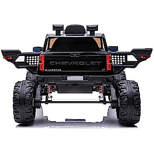 Dakott Chevy Silverado Z71 Trail Boss Monster Truck Four Powerful Motors 12V 4x4 Big Wheels Ride On Monster Truck for Kids.,Black