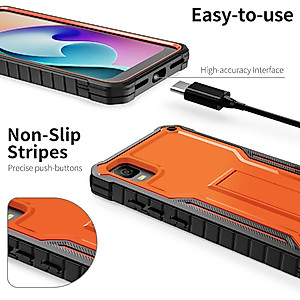 ExoGuard for TCL 30Z Case, TCL 30 LE Case, Rubber Shockproof Full-Body Cover Case Come with a Tempered Glass Screen Protector and Kickstand (Orange)