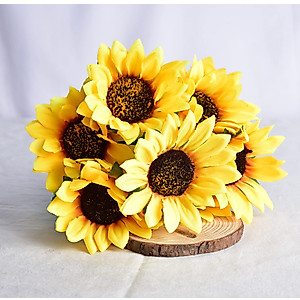 LSKYTOP 6 Bunches Artificial Sunflower Bouquet,Silk Sunflowers Fake Yellow Flowers for Sunflower Floral Arrangement Home Decor
