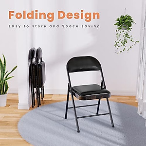 YJHome Folding Chairs with Padded Seats, Black Metal Folding Chairs Set of 2 Pack, Portable Foldable Chair Comfortable Folding Chair for Card Table
