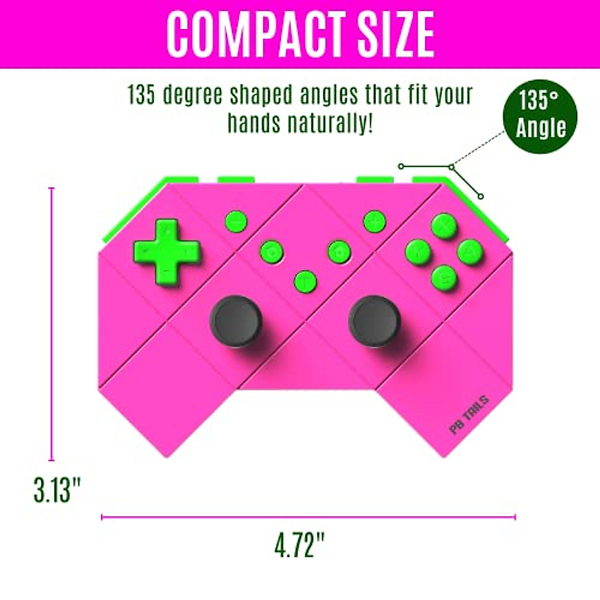 PB Tails CHOC Pink Switch Controller | Bluetooth Wireless Game Controller for Android, PC, STEAM, Raspberry Pi, Windows | Cute Switch Controller | Ideal Gaming Collectibles & Gaming Gift | Neon Pink