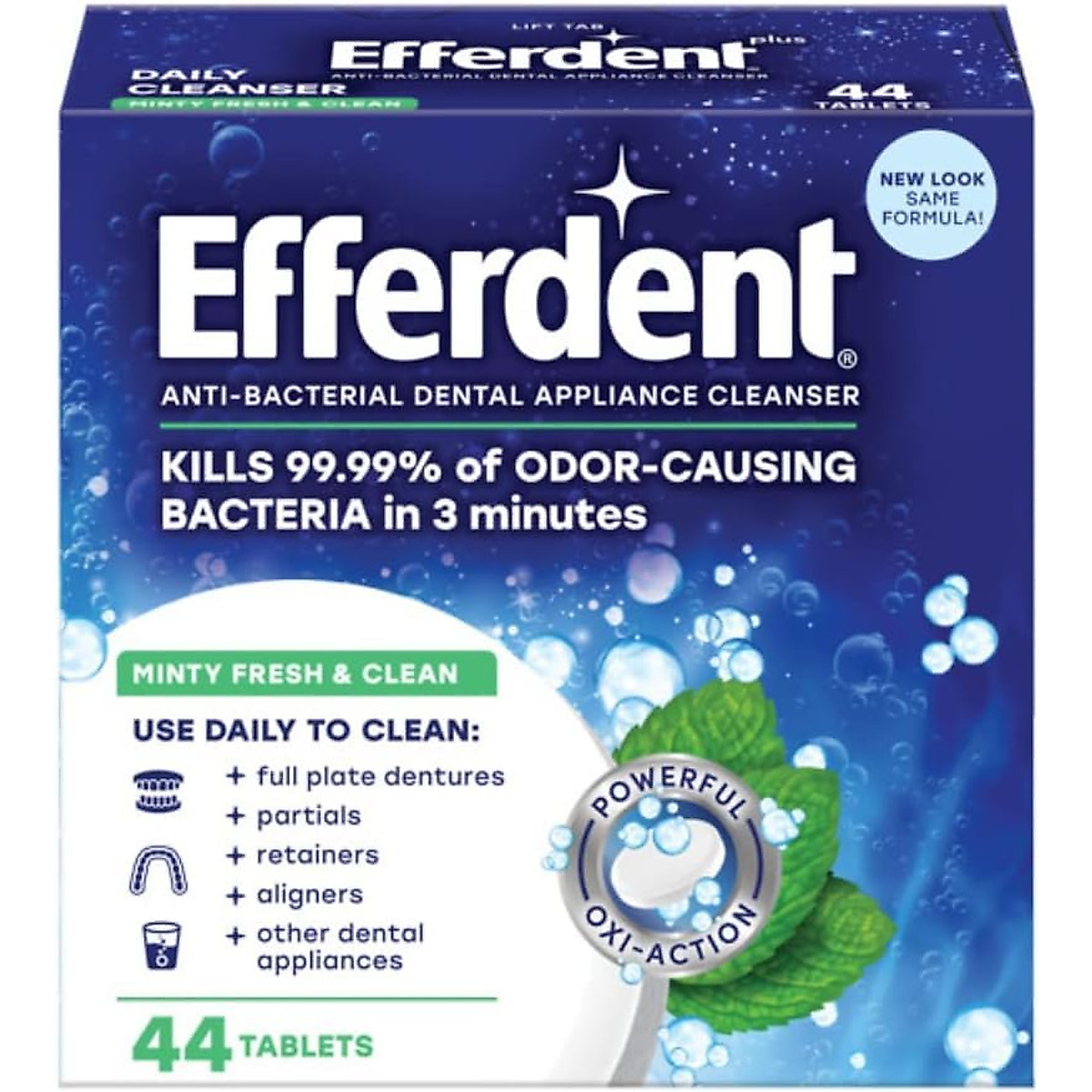 Efferdent Cleaning Tablets for Dentures, Partials, Retainers, Aligners, and Other Denture Applianes, Minty Fresh & Clean, 44 Count in Each (Pack of 12)