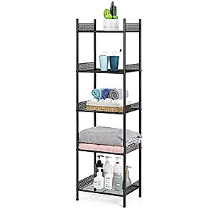 5-Tier Bathroom Storage Shelf, Heavy Duty Wire Shelving Unit Free Standing Towel Rack Organization for Kitchen Bathroom Laundry, Black