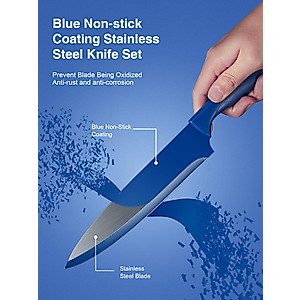 Knife Set, No Rust 16 Pieces Knives Set, Knife Block Set with Easy Clean Acrylic Stand, Super Sharp Kitchen Knife Set with a Vegetable Peeler, Blue