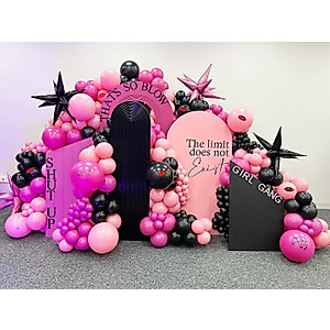 HKYOOD 148Pcs Pink and Black Balloons Garland Arch Kit - 5 10 12 18 inch Hot Pink Black Light Pink Metallic Pink Latex Balloon for Birthday Baby Shower Bridal Shower Wedding Princess Party Decorations