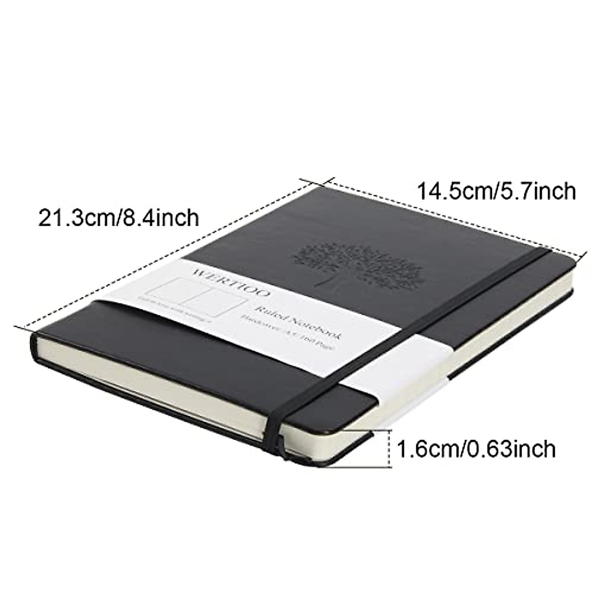 WERTIOO Journals Notebooks, Leather Diary Hardcover Classic Writing Notebook A5 160 Pages 100 gsm Thick Paper Business Gift for Men Women (Ruled,Black)