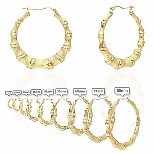 10K Yellow Gold Bamboo Hoop Earrings 17-85mm, 22mm