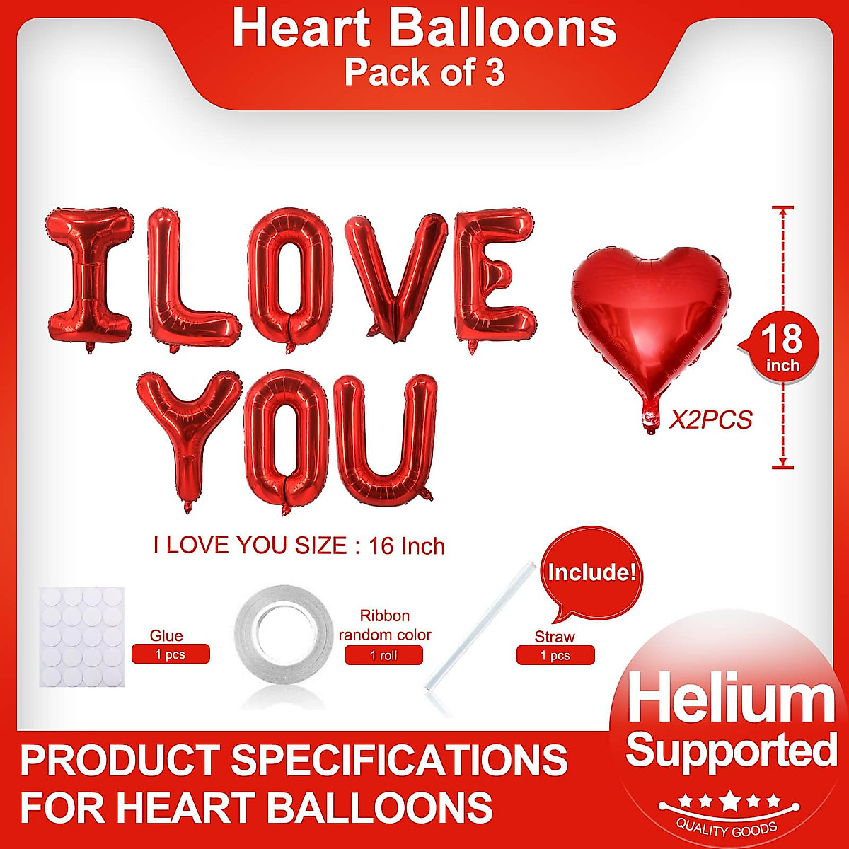 Red Heart Balloons Red I LOVE YOU Balloons for Romantic Love Valentines Day Decorations Bridal Shower Wedding Party Decorations