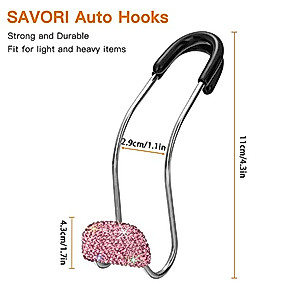 SAVORI Purse Holder for Car, Bling Car Headrest Hooks Organization Rhinestones Auto Back Seat Headrest Metal Hanger Organizer for Bags 2PCS (Pink)