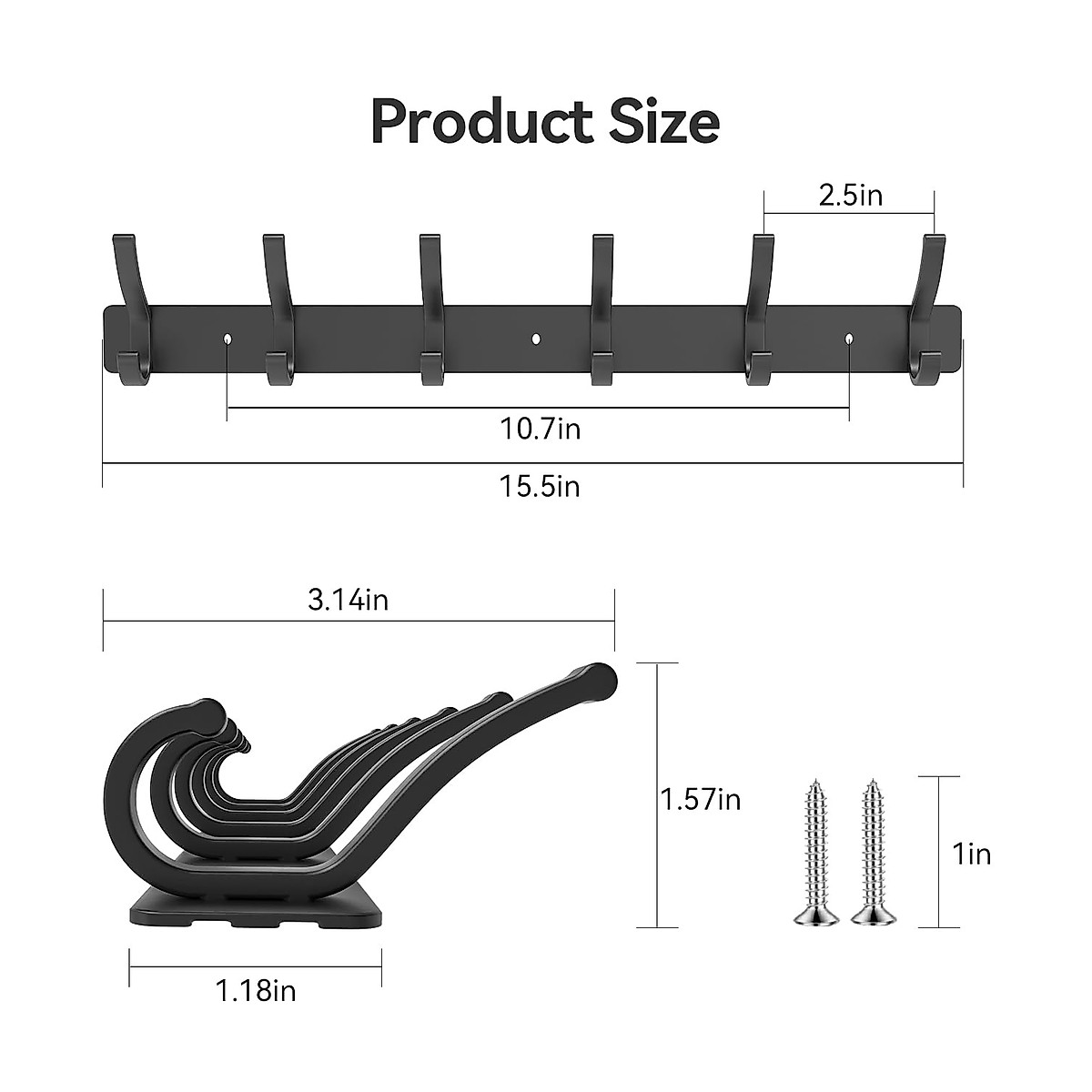 Infixtree Coat Hooks Wall Mount, All Metal Wall Hooks for Hanging Coats, Wall Hat Rack with 6 Double Hooks, Entryway Hooks for Hanging Coats, Backpacks, Hats, Keys and More