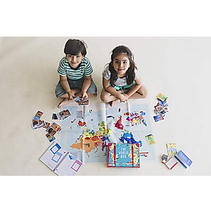 CocoMoco Kids World Map Game for Kids -Combo of 4 Activities - Learn Geography World Map Poster for Wall, Country Trump Cards for Kids, Fake Passport, Travel Scrapbook, Birthday Gift for Boys, Girls