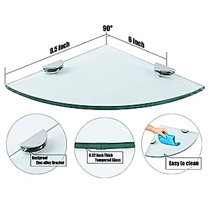 SHUAIAIW Bathroom Corner Organizer Shelves Shower Caddy Shelf Wall Mount Set of 2 Tempered Glass Shelf Shower Holder for Shampoo and Soap Organizer Adhesive Corner Shelf No Drilling