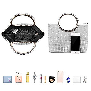 UBORSE Rhinestones Crystal Clutch Evening Bags for Women Ring Handle Wedding Party Clutch Purses Cocktail Prom Handbags Silver