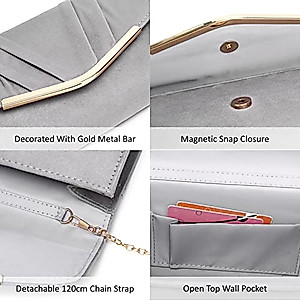 DETARA Women Evening Bag Suede Pleated Clutch Purse Envelope Clutches Wedding Party Bridal Purse (Grey)