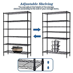 Dkelincs 6-Tier Wire Shelving Metal Utility Steel Storage Shelves for Garage Kitchen Living Room 42" L x 16" W x 72" H Shelf Unit Organizer Rack, Black