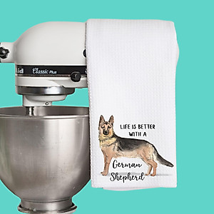 Watercolor Life is Better with a German Shepherd Microfiber Kitchen Tea Bar Towel Gift for Animal Dog Lover