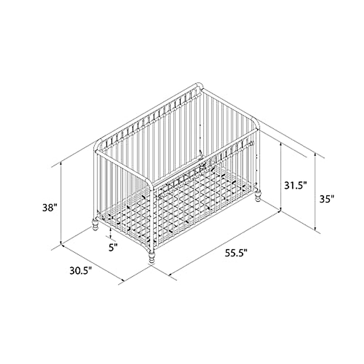 Little Seeds Raven 3-in-1 Convertible Metal Crib, JMPA Certified, Gray