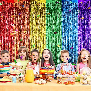 2 Pack 3.3X6.6Ft Rainbow Wavy Foil Fringe Curtains Backdrop Decorations, Rainbow Metallic Tinsel Foil Streamers Photo Booth Background for Birthday Wedding Engagement Bridal Shower Party Decorations