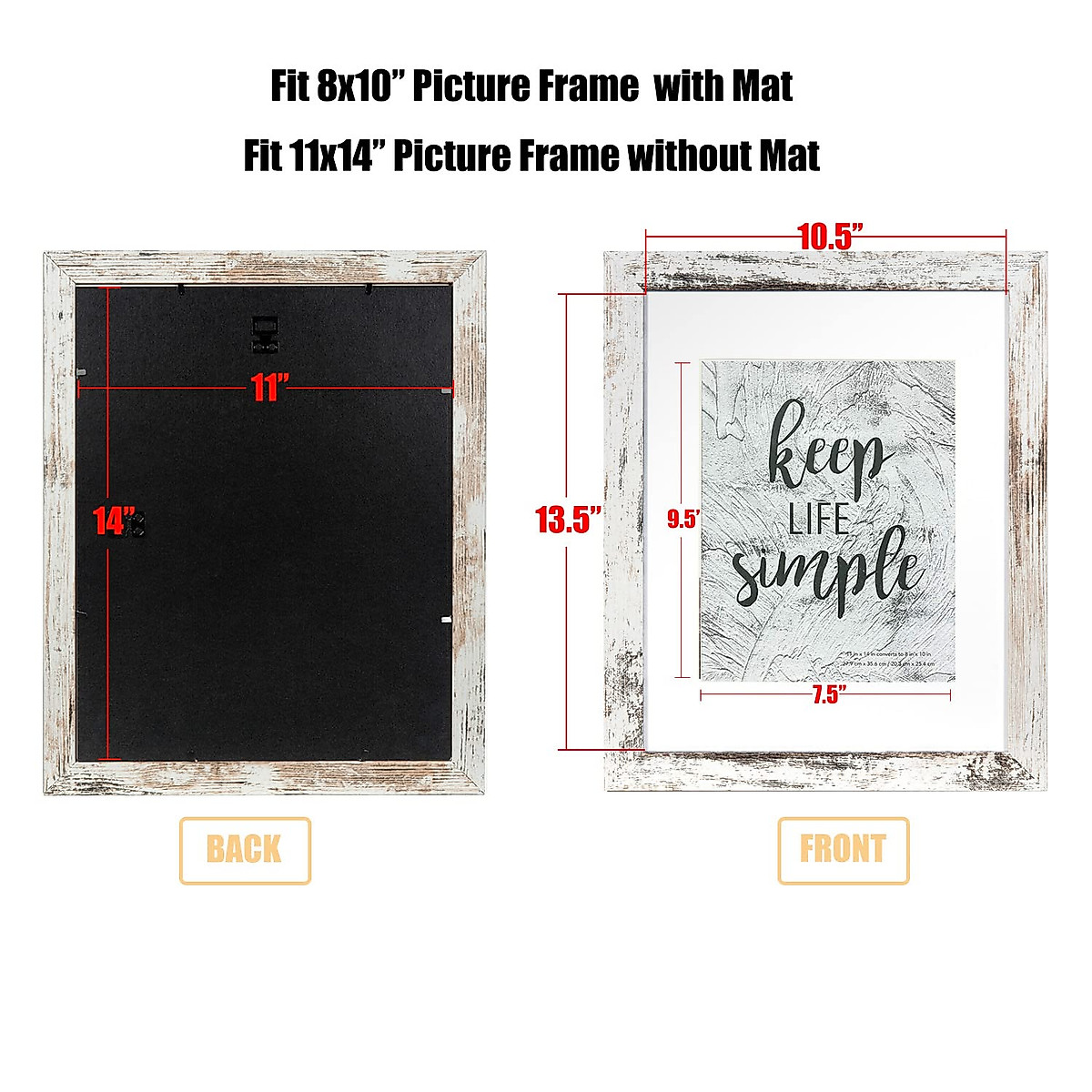 kennethan 11x14 White Picture Frame - Made to Display Pictures 8x10 with Mat or 11x14 Without Mat - Wide Molding - Wall Mounting Material Included…