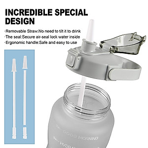 EYQ 64oz Leakproof Free Drinking Water Bottle with Motivational Time Marker BPA Free for Fitness, Gym and Outdoor Sports (Black/Gray Gradient)