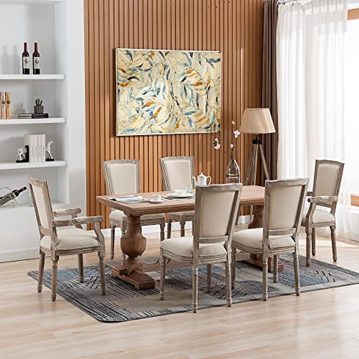 GOOLON Dining Chair Set of 2 French Style Fabric Upholstered Chair for Dining Room Square Backrest Country Bistro Mid Century Armless Chair for Kitchen Dining Room Beige
