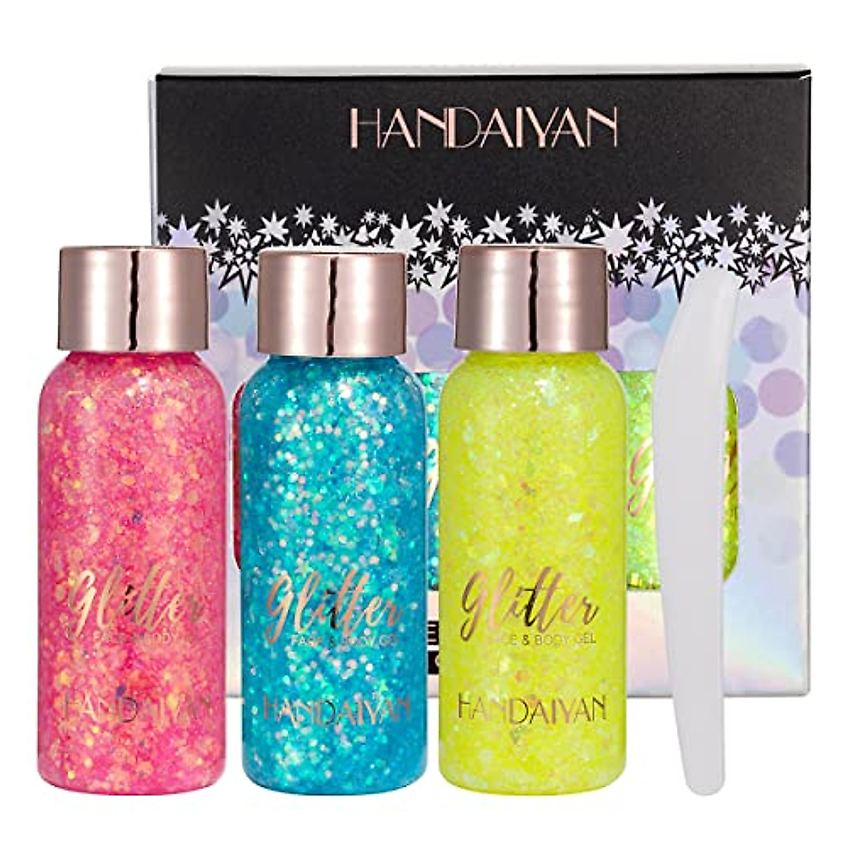 3 Color Body Glitter Gel Set, Mermaid Sequins Skin Long Lasting Sparkling Liquid Eyeshadow Lip Nail Hair Painting Glitter Laser Powder Decorate Art Festival Party Makeup 32ml*3 (Set B)