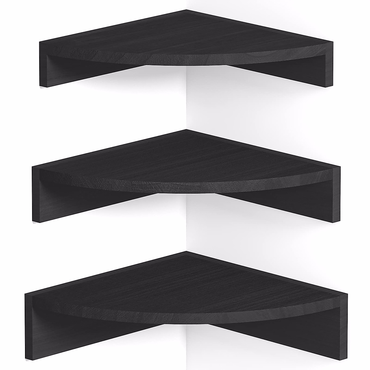 Alsonerbay Black Corner Shelf Wall Mount, Set of 3 Floating Shelves for Wall Storage and Display, Rustic Wood Shelves for Bedroom, Living Room, Bathroom, Entryway, Garage
