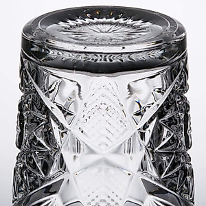 Hobstar Double Old Fashioned Glasses 12oz / 340ml - Set of 4 - Vintage Cut Glass Whisky Tumblers by Libbey