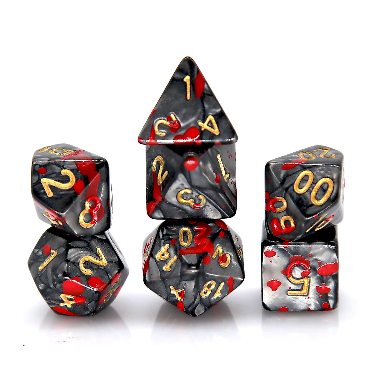 HS 2 Packs Blood Splatter Dice Black and White Dice Polyhedral 7-Die Dice Set for Role Playing Dice Games Polyhedral Dice Set for Dungeon and Dragons MTG RPG D&D D20 D12 D10 D10% D8 D6 D4