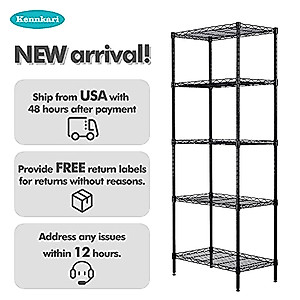 Kennkari 5 Tier Adjustable Metal Shelf Organizer Rack for Pantry/Laundry/Bathroom/Kitchen/Dorm, 3 Tier Small Interlocking Wire Storage Shelves, Free Standing Shelving Unit
