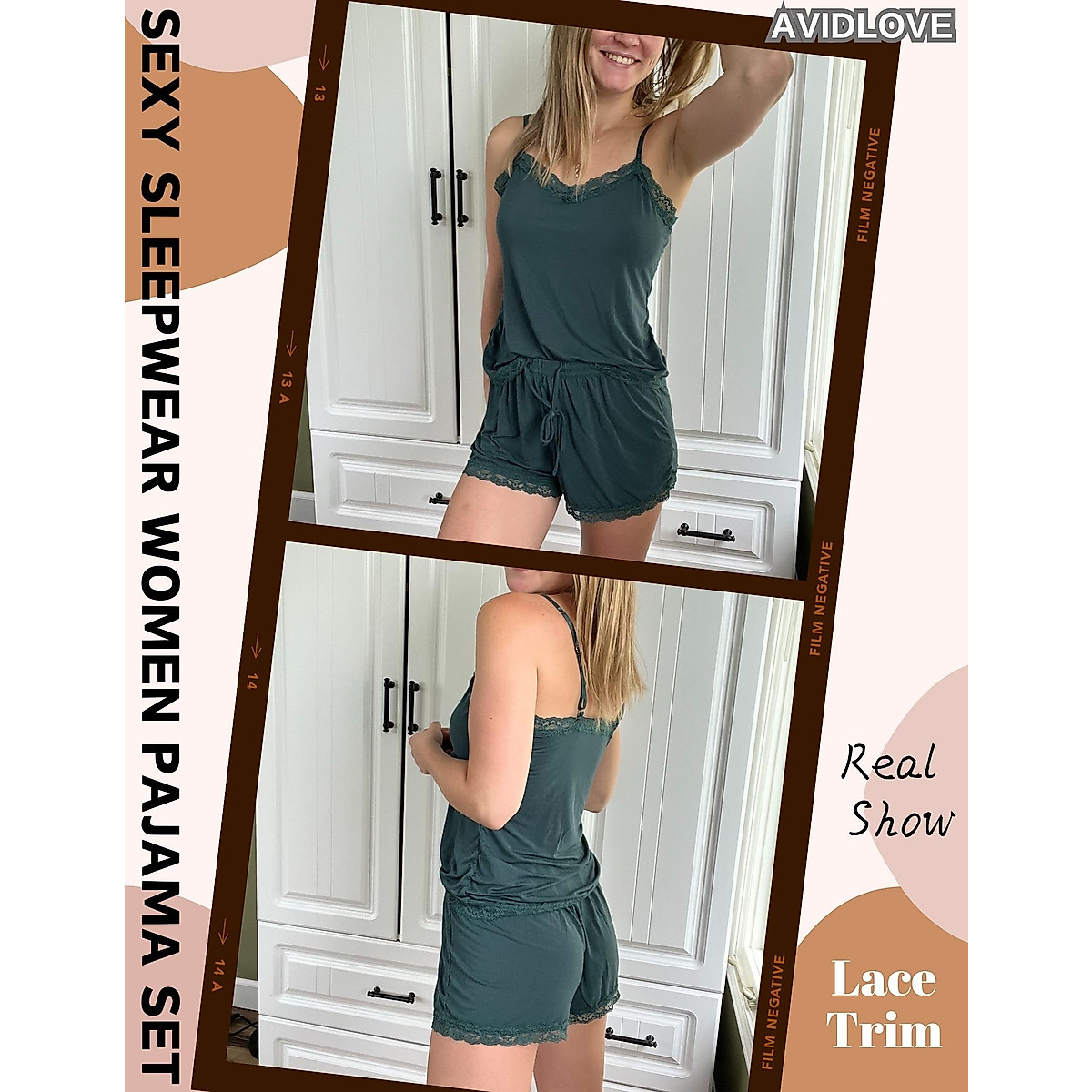 Avidlove Women Shorts Pajama Set Sleeveless Cotton Sleepwear Cute Nightwear Pjs(Green,M)