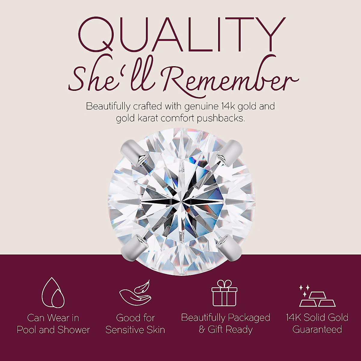 14k White Gold Round Small Cubic Zirconia Tiny CZ Earrings Minimalist Real Solid 14kt Gold Solitaire Studs 2.5mm