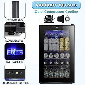 Antarctic Star Beverage Refigerator -85 Can Mini Fridge for Soda Beer or wine,Small Drink Dispenser, For Office or Bar with Adjustable Removable Shelves，2.3 Cu. Ft. Black