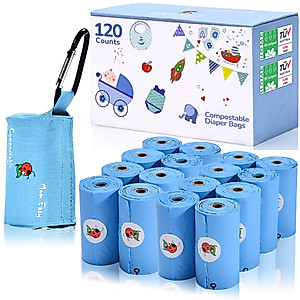 MOM EASY Compostable Diaper Disposable Bags With Dispenser, 120 Counts Baby Diaper Bags Dispenser, Diaper Bags Refill, Diaper Garbage Bags, Baby Disposable Diaper Sacks